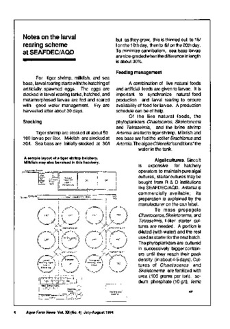 Notes on the larval rearing scheme at SEAFDEC/AQD
