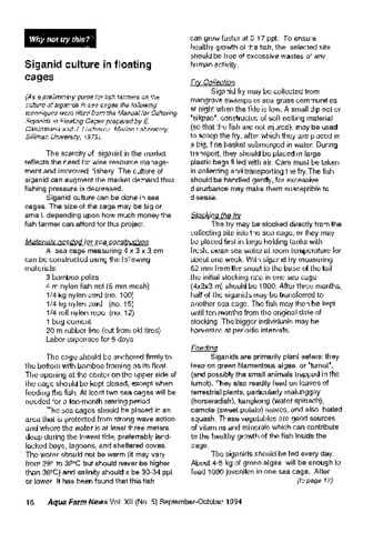 Siganid culture in floating cages