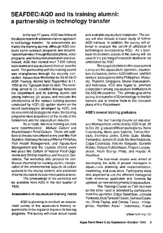 SEAFDEC/AQD and its training alumni: A partnership in technology transfer