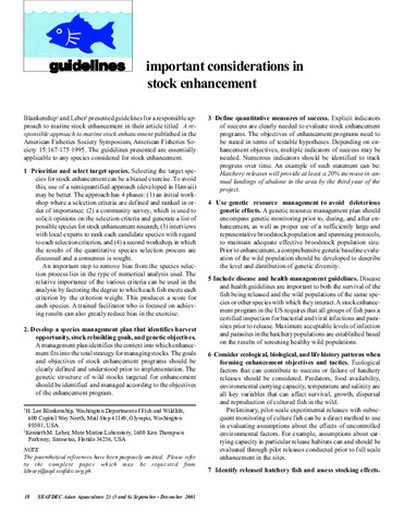 Important considerations in stock enhancement