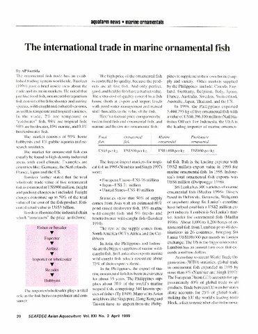 The international trade in marine ornamental fish