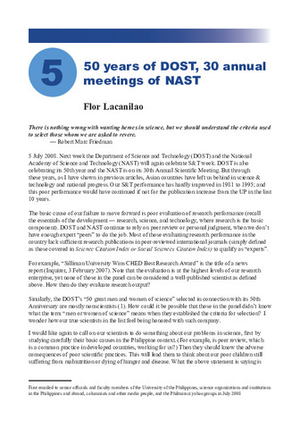 50 years of DOST, 30 annual meetings of NAST