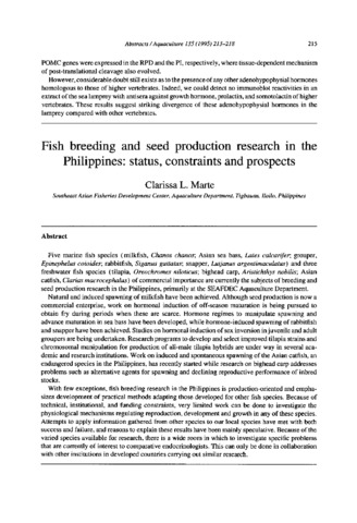 Fish breeding and seed production research in the Philippines: Status ...