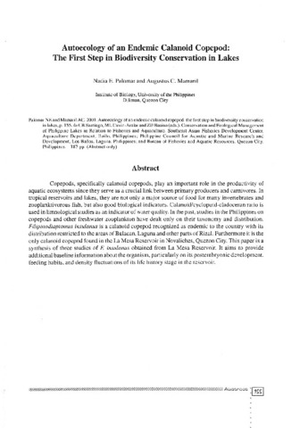 Autoecology of an endemic calanoid copepod: The first step in ...